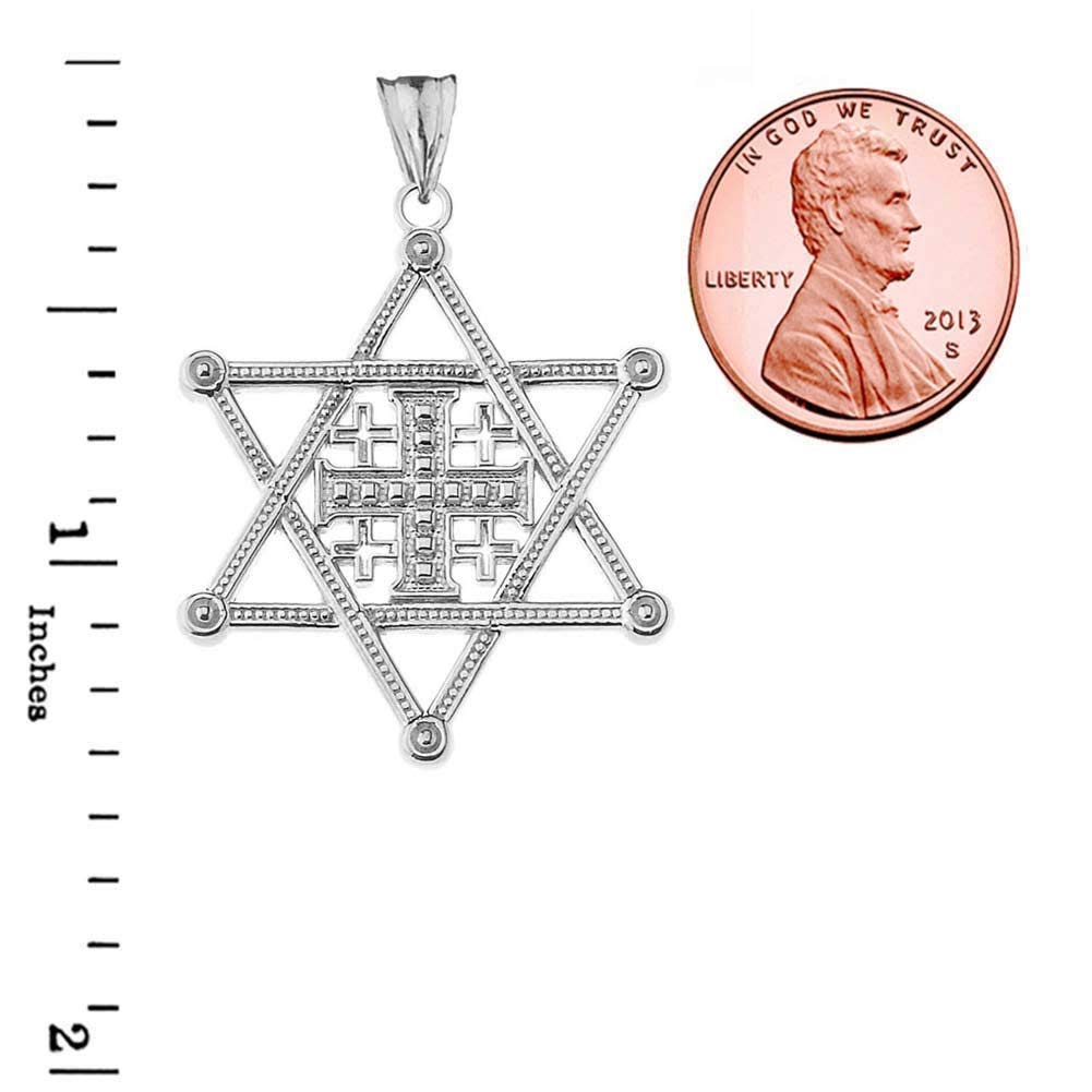 Elegant Sterling Silver Star of David Jerusalem Cross Pendant