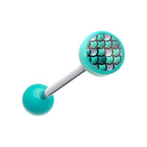 covet jewelry aquatic mermaid scale acrylic barbell tongue ring (teal)