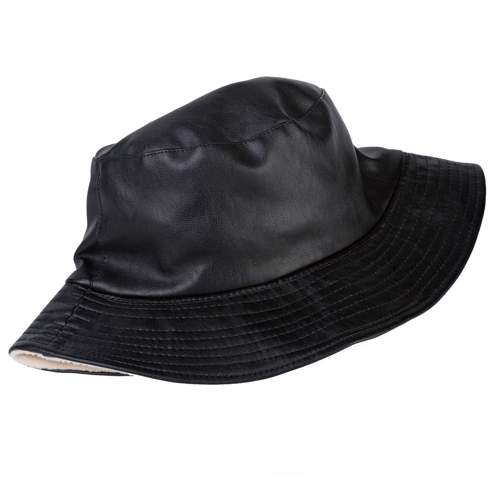 ZLYC Unisex Fashion Bucket Hat PU Leather Rain Hat Waterproof (Black)