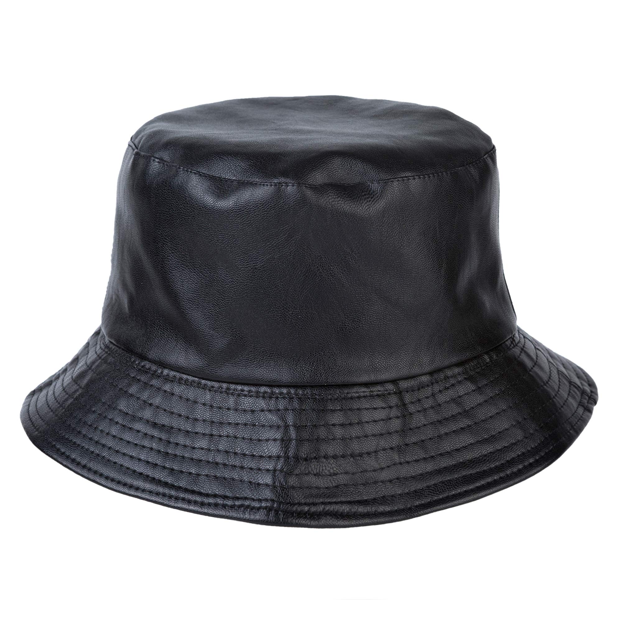 ZLYC Unisex Fashion Bucket Hat PU Leather Rain Hat Waterproof (Black)