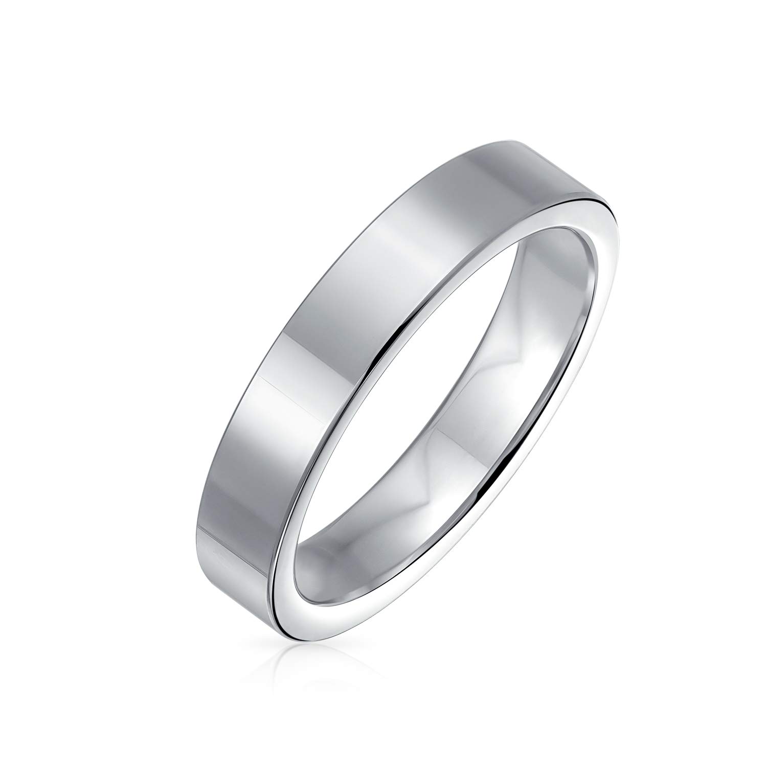 Bling Jewelry Plain Simple Flat Cigar Couples Titanium Wedding Band Rings for Men for Women Silver Tone 4MM