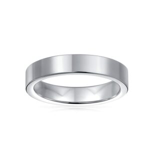 Bling Jewelry Plain Simple Flat Cigar Couples Titanium Wedding Band Rings for Men for Women Silver Tone 4MM