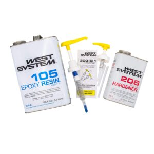 west system 105-b epoxy resin bundle with 206-b slow epoxy hardener and 300 mini pumps epoxy metering pump set, pale yellow