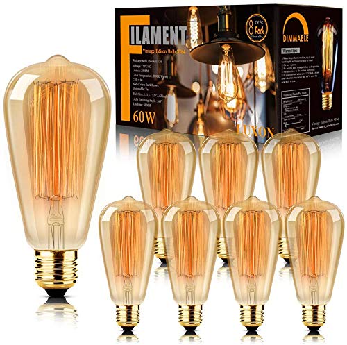 LUXON 8-Pack Edison Bulbs Antique Vintage Style Incandescent Light Bulb Dimmable Amber Warm 60W E26 Base for Wall Sconce Chandelier Retro Fixture