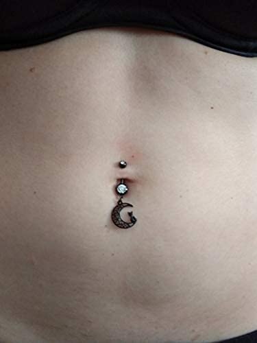 Jewseen 14g 316L Surgical Steel Belly Button Rings with Black Moon Cute Cat Dangle Navel Rings Piercing