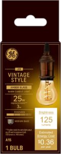 ge lighting vintage style led light bulb, 3 watts (25 watt equivalent) warm candle light, amber glass, medium base, dimmable (1 pack)