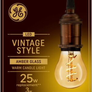 GE Lighting Vintage Style LED Light Bulb, 3 Watts (25 Watt Equivalent) Warm Candle Light, Amber Glass, Medium Base, Dimmable (1 Pack)