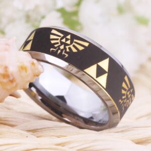 CLOUD DANCER FREE Custom Engraving The Legend of Zelda Ring- Crest and Triforce Ring Gold with Silver Bevel Tungsten Carbide Wedding Ring Engagement Ring (10)