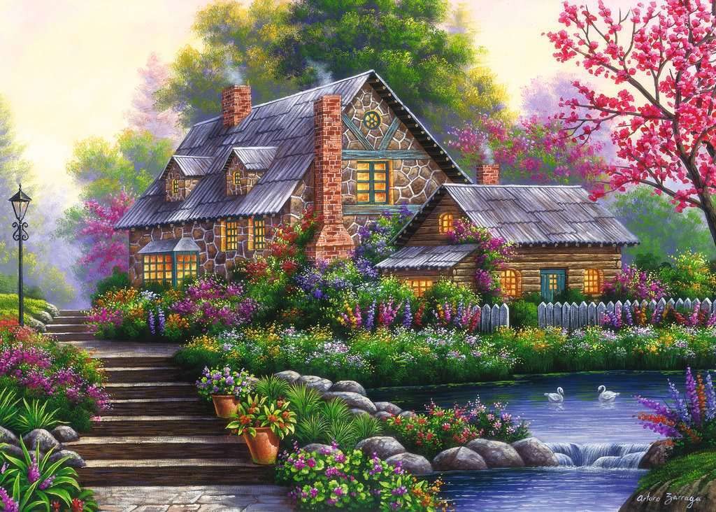 Ravensburger Romantic Cottage 15184 1000 Piece Puzzle for Adults, Every Piece is Unique, Softclick Technology Means Pieces Fit Together Perfectly