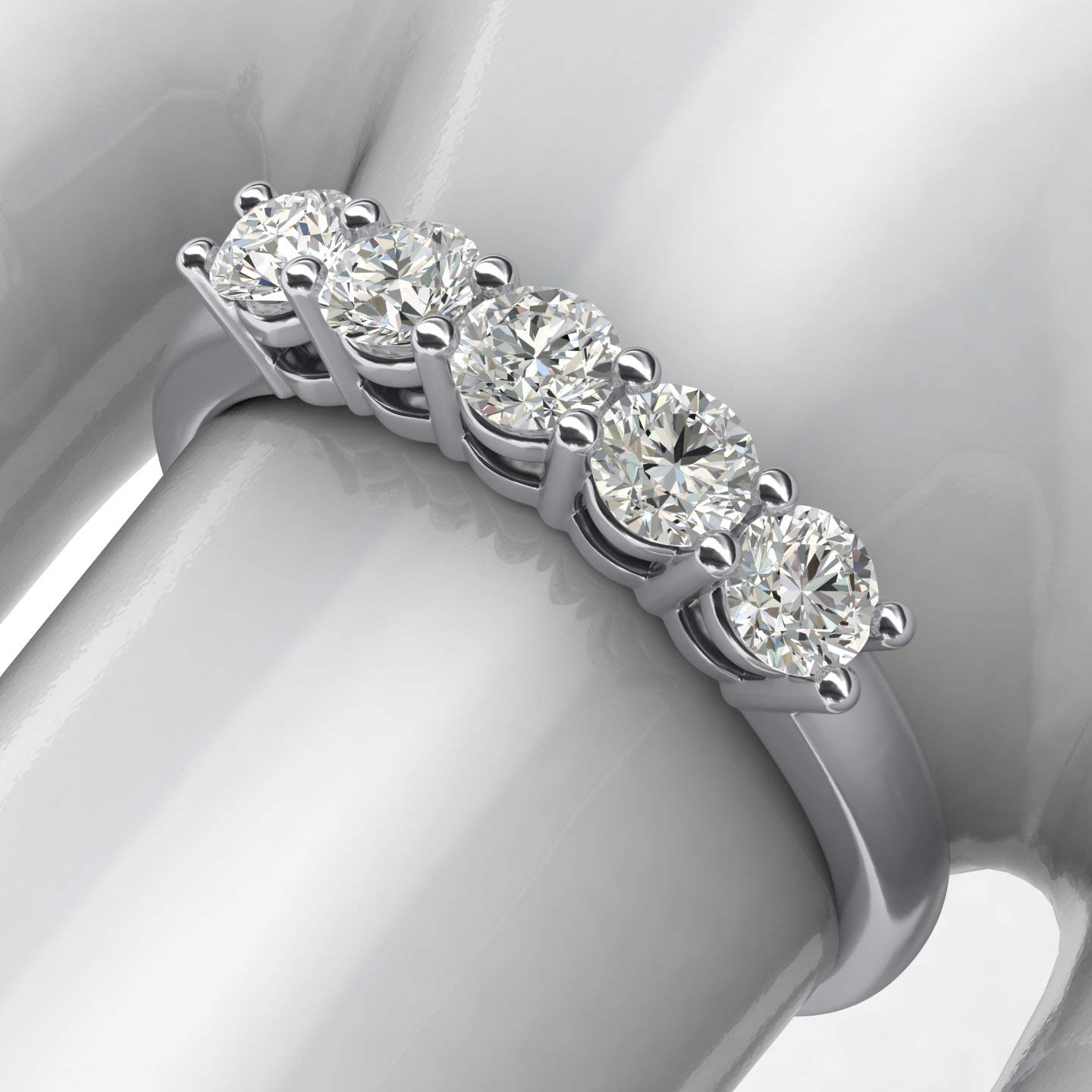 Solid Sterling Silver Eternal Five Stones Anniversary Ring Simulated Brilliant Diamonds Eternity ring 1.25ctw for Women (10)