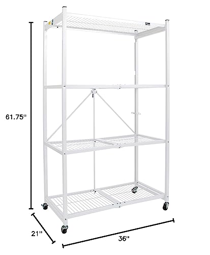 Origami R5 Foldable 4-Tier Garage Shelving Heavy Duty Shelving with Wheels, Metal Storage Rack Holds 1000 pounds, Garage Storage Rack & Organization, Storage Shelving (White, R5 2-Pack)