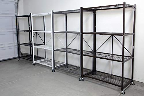 Origami R5 Foldable 4-Tier Garage Shelving Heavy Duty Shelving with Wheels, Metal Storage Rack Holds 1000 pounds, Garage Storage Rack & Organization, Storage Shelving (White, R5 2-Pack)