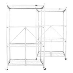 origami r5 foldable 4-tier garage shelving heavy duty shelving with wheels, metal storage rack holds 1000 pounds, garage storage rack & organization, storage shelving (white, r5 2-pack)