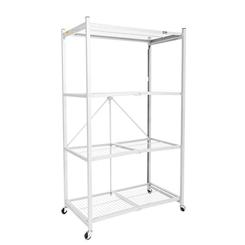 Origami R5 Foldable 4-Tier Garage Shelving Heavy Duty Shelving with Wheels, Metal Storage Rack Holds 1000 pounds, Garage Storage Rack & Organization, Storage Shelving (White, R5 2-Pack)