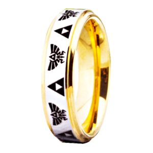 cloud dancer free custom engraving the legend of zelda ring- crest and triforce ring gold step tungsten carbide wedding bands ring (9.5)