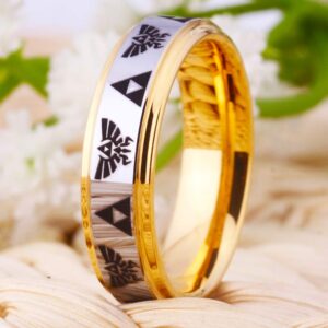 CLOUD DANCER FREE Custom Engraving The Legend of Zelda Ring- Crest and Triforce Ring Gold Step Tungsten Carbide Wedding Bands Ring (9.5)