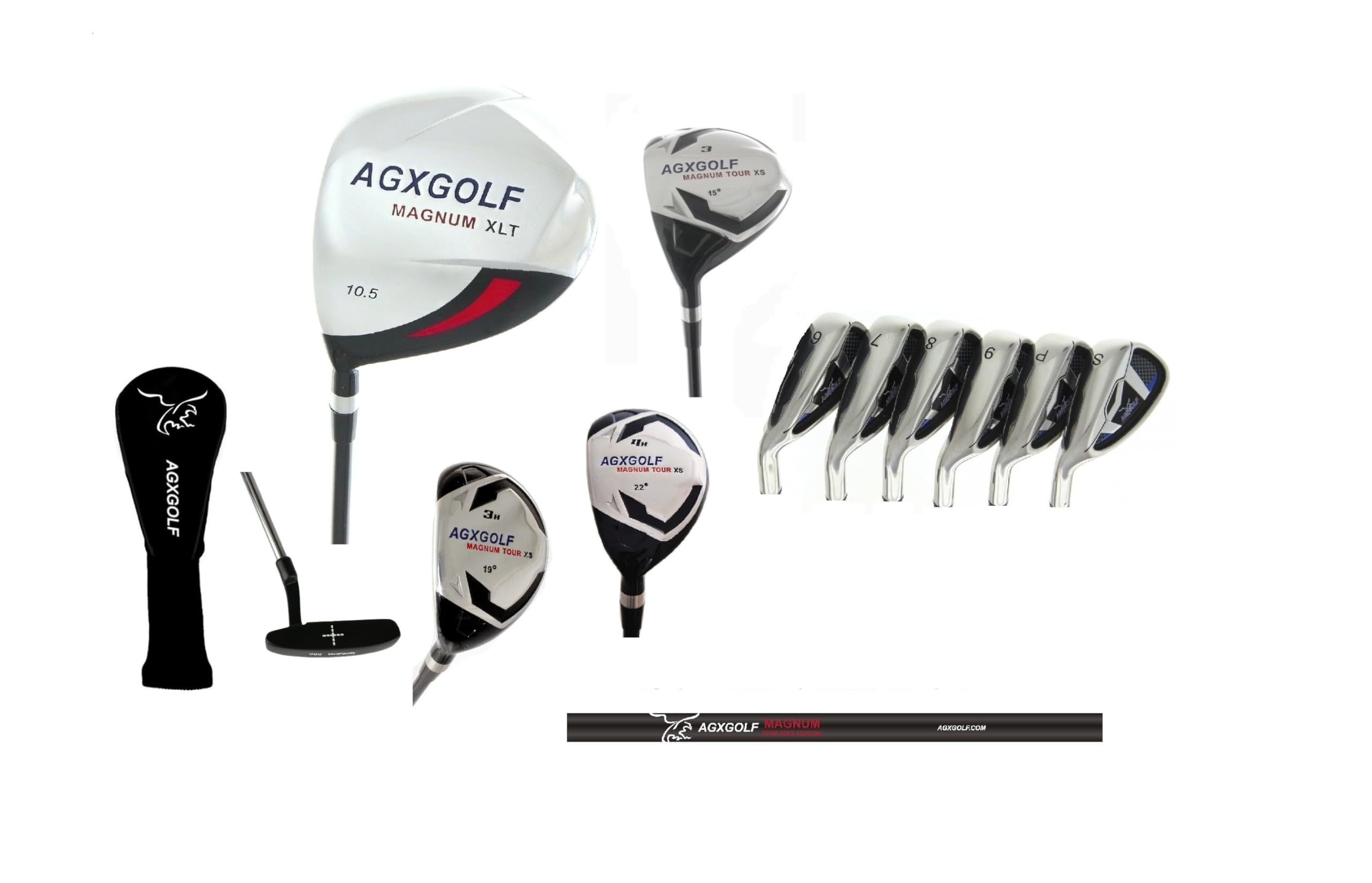 AGXGOLF Men's Left Hand XS Tour Magnum Complete Golf Club Set; w/OverSize Driver +3 Wood + 3&4 Hybrids + 5-SW Irons: Stiff Flex, Regular Length; Free Putter Built in The USA!