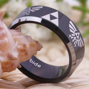 FREE Custom Engraving The Legend of Zelda Ring- Crest and Triforce Ring Black Tungsten Carbide Wedding Bands Ring (10.5)