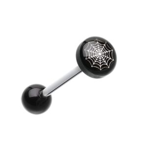 covet jewelry spider web logo acrylic barbell tongue ring