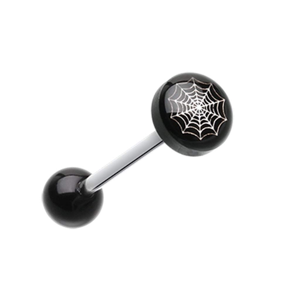 Covet Jewelry Spider Web Logo Acrylic Barbell Tongue Ring