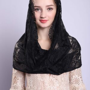 Grettytling Soft and Comfortable Mantilla Veils Spanish Style Lace Infinity Veil Mantilla Latin (Black)