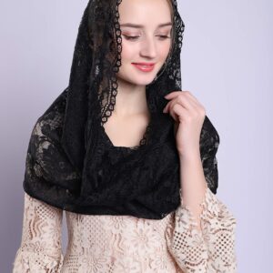 Grettytling Soft and Comfortable Mantilla Veils Spanish Style Lace Infinity Veil Mantilla Latin (Black)