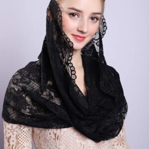 Grettytling Soft and Comfortable Mantilla Veils Spanish Style Lace Infinity Veil Mantilla Latin (Black)