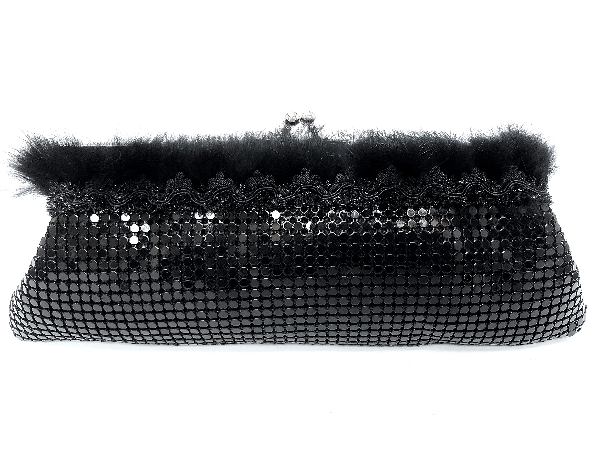 Frewahmesh Evening Clutch Metal Mesh Purse Bag for Cocktail Party Prom Wedding Banquet (Black-2)