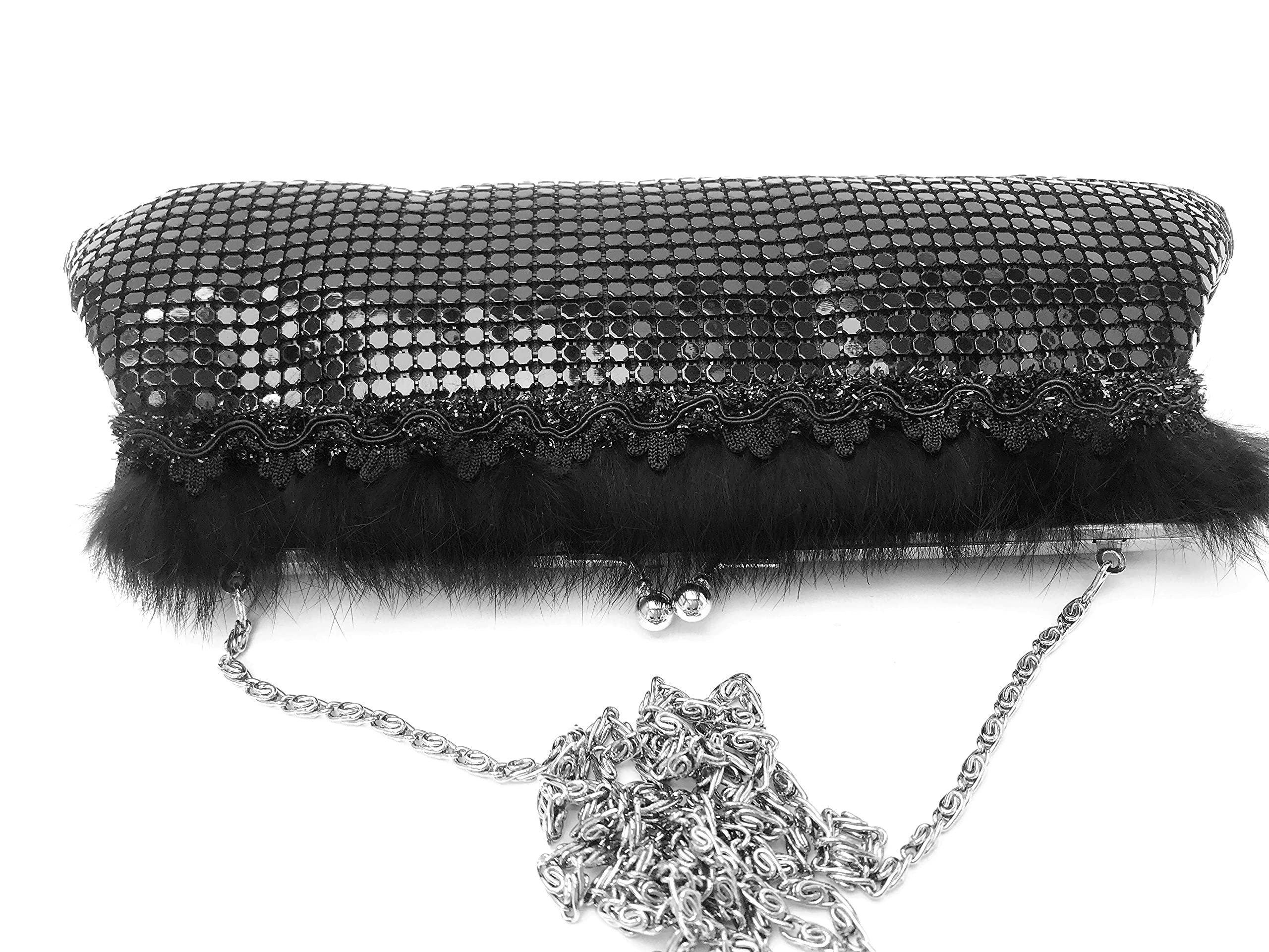 Frewahmesh Evening Clutch Metal Mesh Purse Bag for Cocktail Party Prom Wedding Banquet (Black-2)