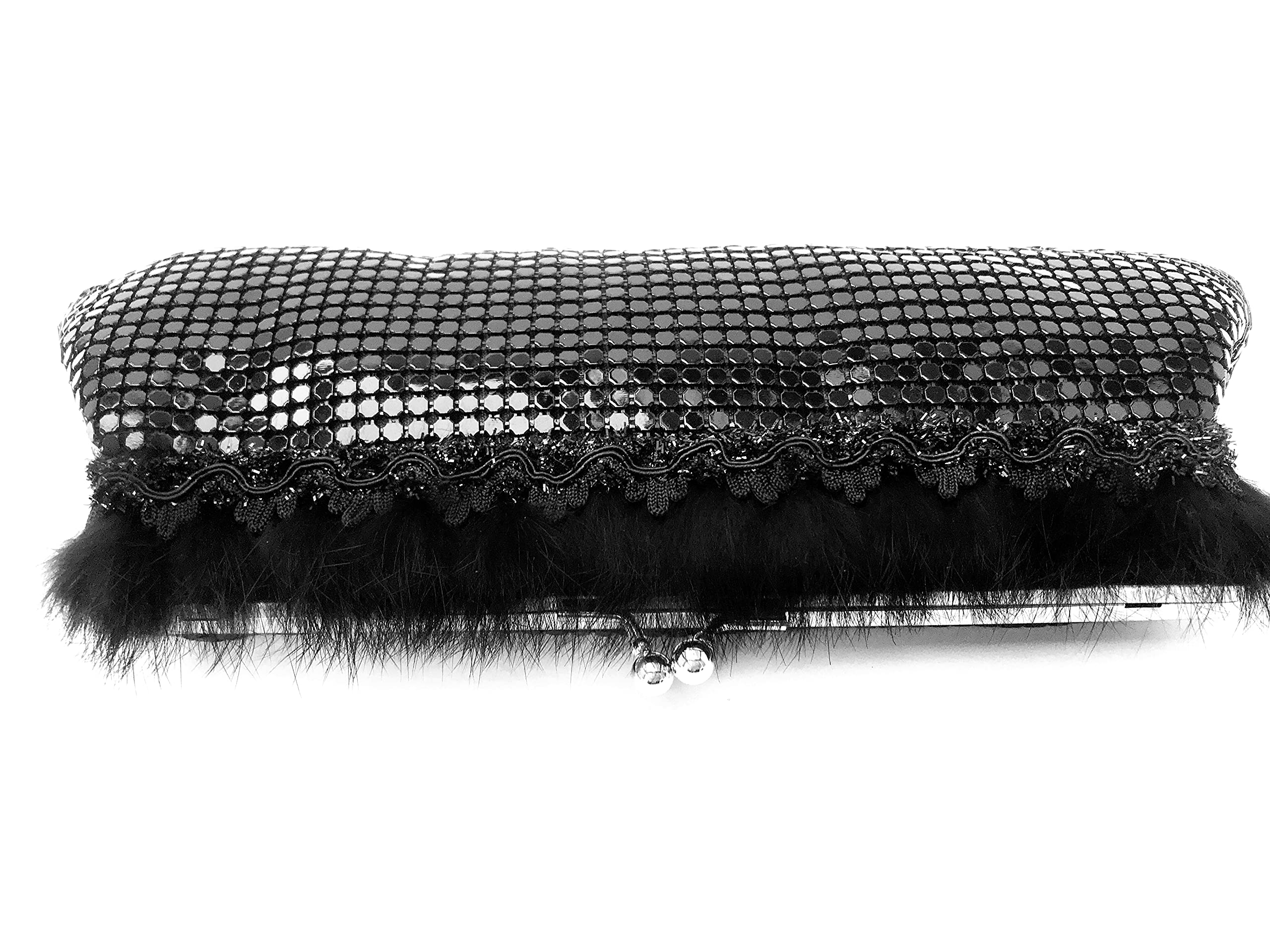 Frewahmesh Evening Clutch Metal Mesh Purse Bag for Cocktail Party Prom Wedding Banquet (Black-2)