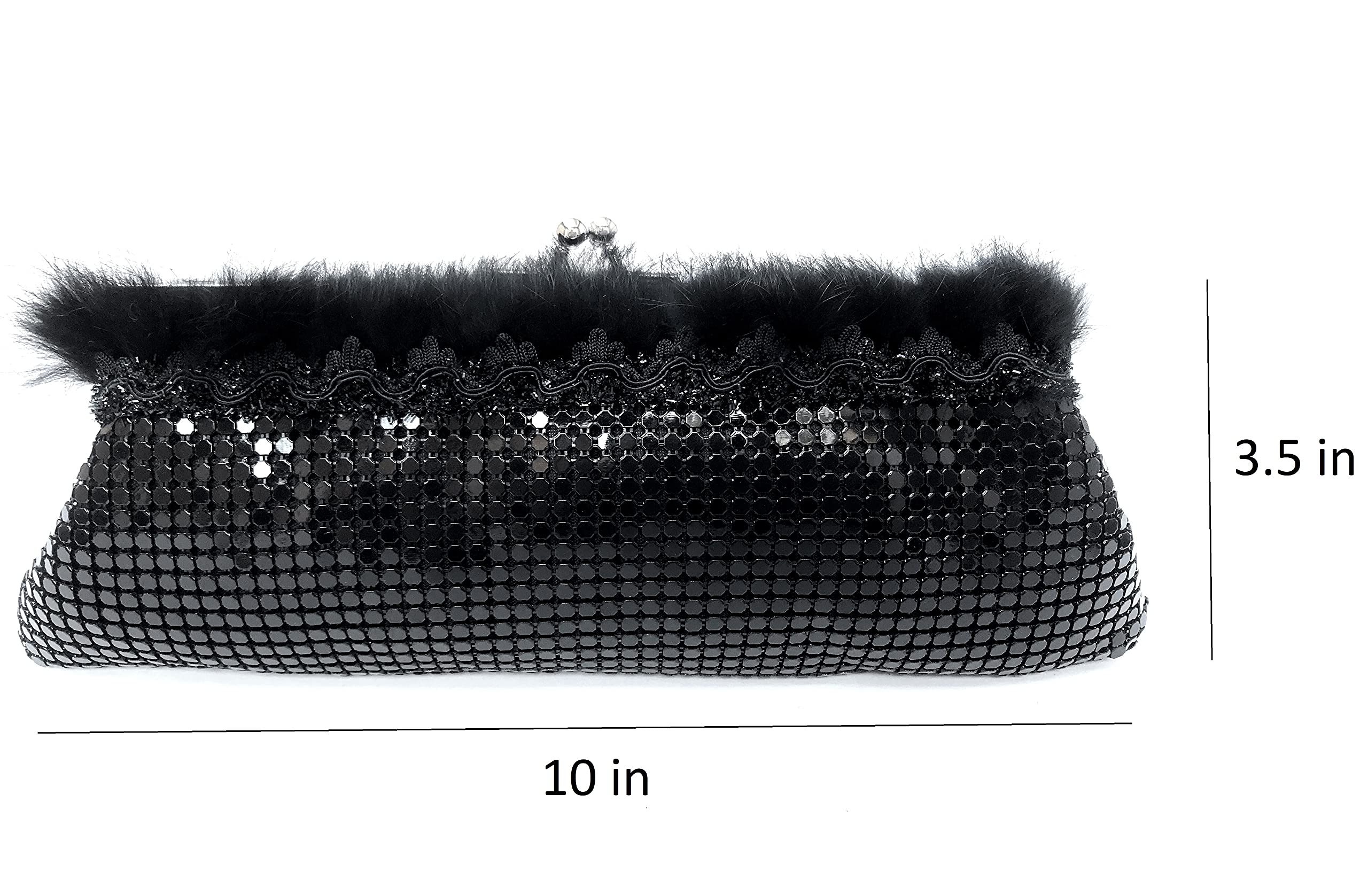 Frewahmesh Evening Clutch Metal Mesh Purse Bag for Cocktail Party Prom Wedding Banquet (Black-2)