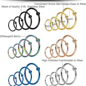 YOVORO 24PCS 20G Stainless Steel Nose Rings Hoop Cartilage Helix Ear Piercing Tragus Body Jewelry