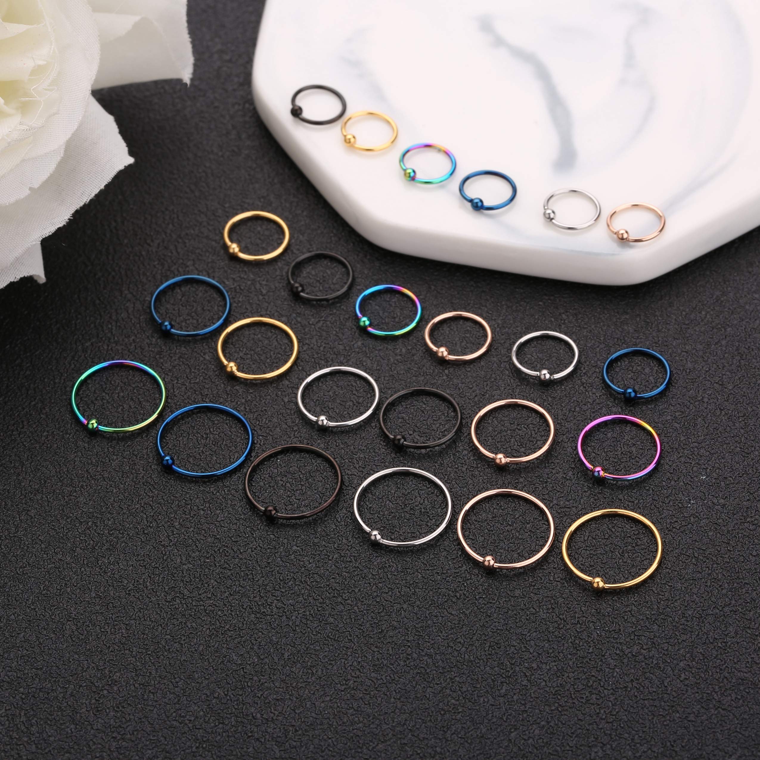 YOVORO 24PCS 20G Stainless Steel Nose Rings Hoop Cartilage Helix Ear Piercing Tragus Body Jewelry