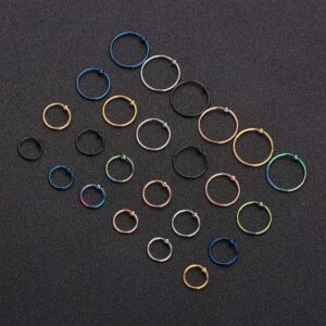 YOVORO 24PCS 20G Stainless Steel Nose Rings Hoop Cartilage Helix Ear Piercing Tragus Body Jewelry