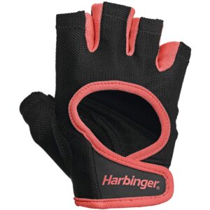 harbinger women's power gloves for weightlifting, training, fitness, and gym workouts with stretchback comfort black medium