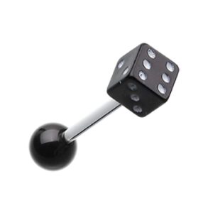 covet jewelry dice acrylic top barbell tongue ring (black)