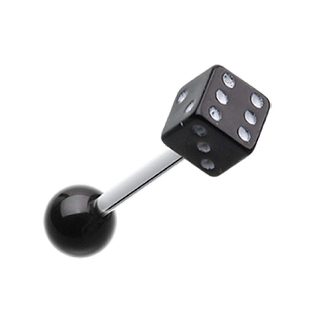 Covet Jewelry Dice Acrylic Top Barbell Tongue Ring (Black)