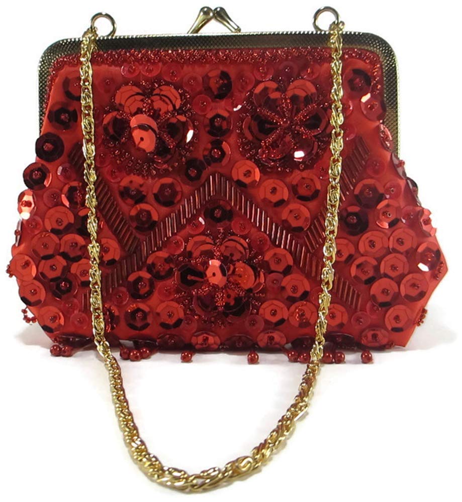 Women clutch sequins evening purse bag for Cocktail Party Prom Wedding Banquet (Red)