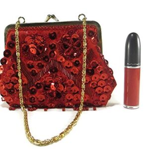 Women clutch sequins evening purse bag for Cocktail Party Prom Wedding Banquet (Red)