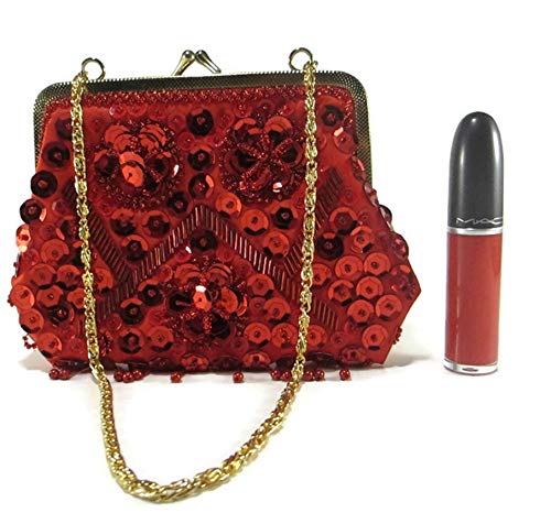 Women clutch sequins evening purse bag for Cocktail Party Prom Wedding Banquet (Red)