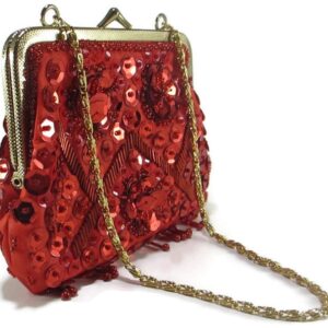 Women clutch sequins evening purse bag for Cocktail Party Prom Wedding Banquet (Red)