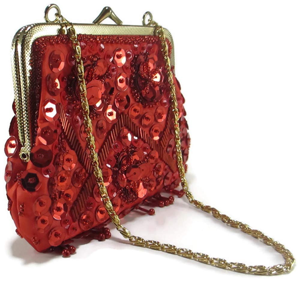 Women clutch sequins evening purse bag for Cocktail Party Prom Wedding Banquet (Red)