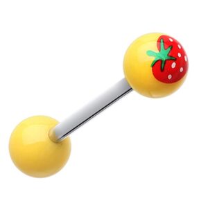 covet jewelry strawberry acrylic top barbell tongue ring (yellow)