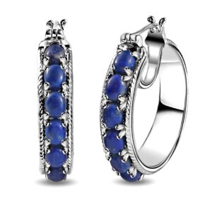 shop lc lapis lazuli earrings - platinum plated lapis hoop earrings - blue lapis hoops for women costume jewelry for women birthday gifts for women