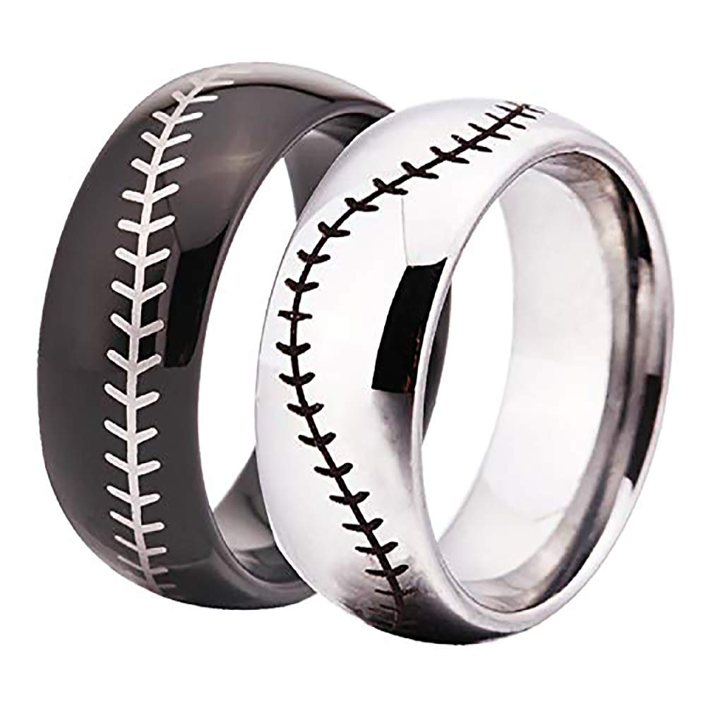 CLOUD DANCER Sports Ring -Symbology Baseball Engraved Ring 8mm Domed Tungsten Carbide Ring Wedding Ring and Engagement ring-Free Engraving Inside (Black Dome, 7)