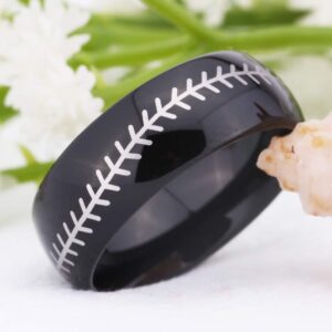 CLOUD DANCER Sports Ring -Symbology Baseball Engraved Ring 8mm Domed Tungsten Carbide Ring Wedding Ring and Engagement ring-Free Engraving Inside (Black Dome, 7)