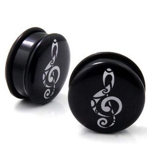 jewelryvolt sol key g-clef music note acrylic single flare o ring solid black ear plugs gauges (4g-5mm)