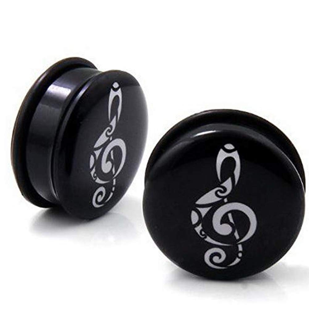 JewelryVolt Sol Key G-Clef Music Note Acrylic Single Flare O Ring Solid Black Ear Plugs Gauges (4G-5MM)