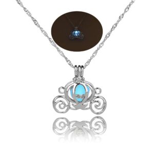 myanail luminous hollow pumpkin carriage necklaces & pendants for women glowing chain necklace dropshipping gifts (blue)