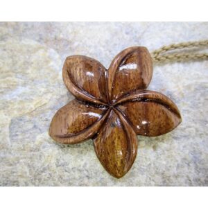 Hawaiian Jewelry Hand Carved Koa Wood Hawaii Plumeria Flower Necklace from Hawaii